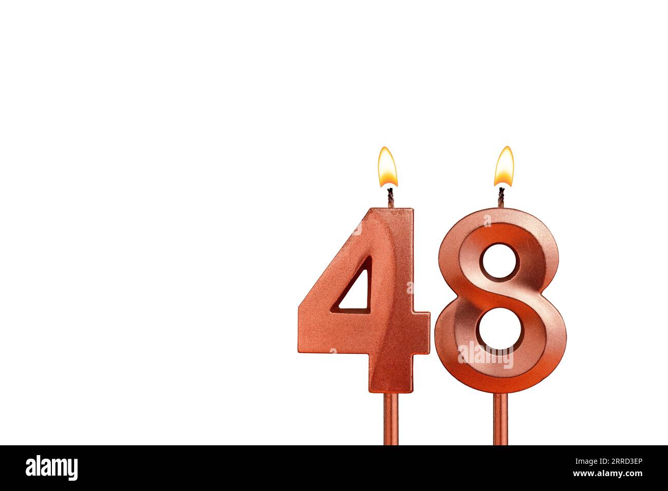 Burning candle number 48 for birthday on white background Stock Photo ...