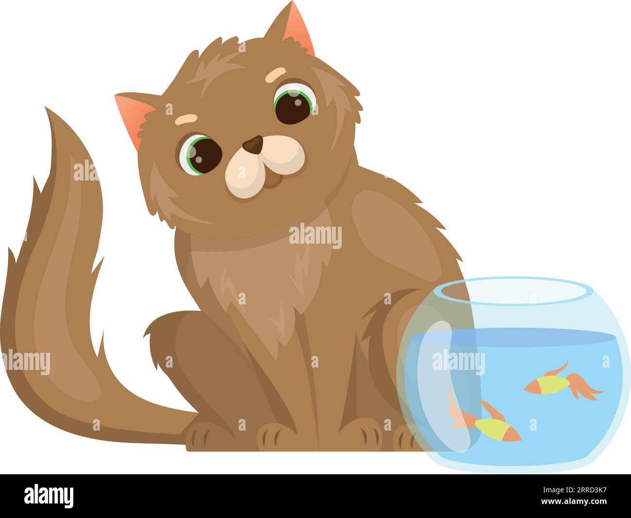 Cat look at fish tank. Funny kitten character isolated on white ...