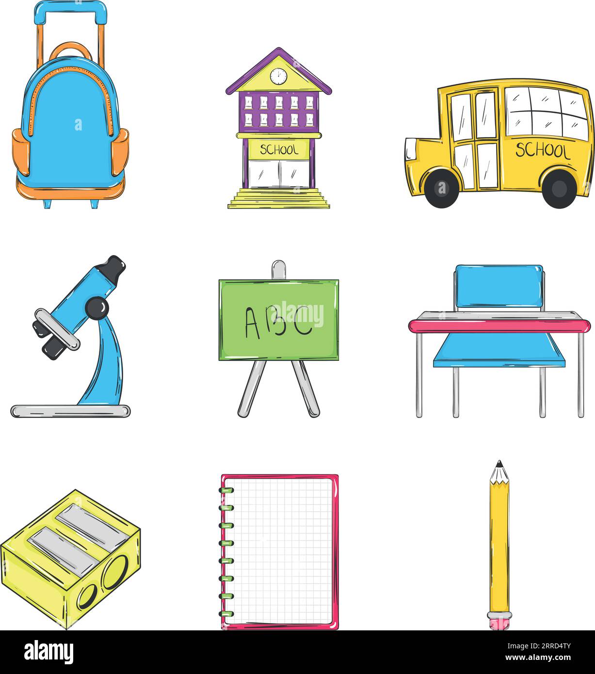 Set of colored school supplies sketch icons Vector Stock Vector Image ...