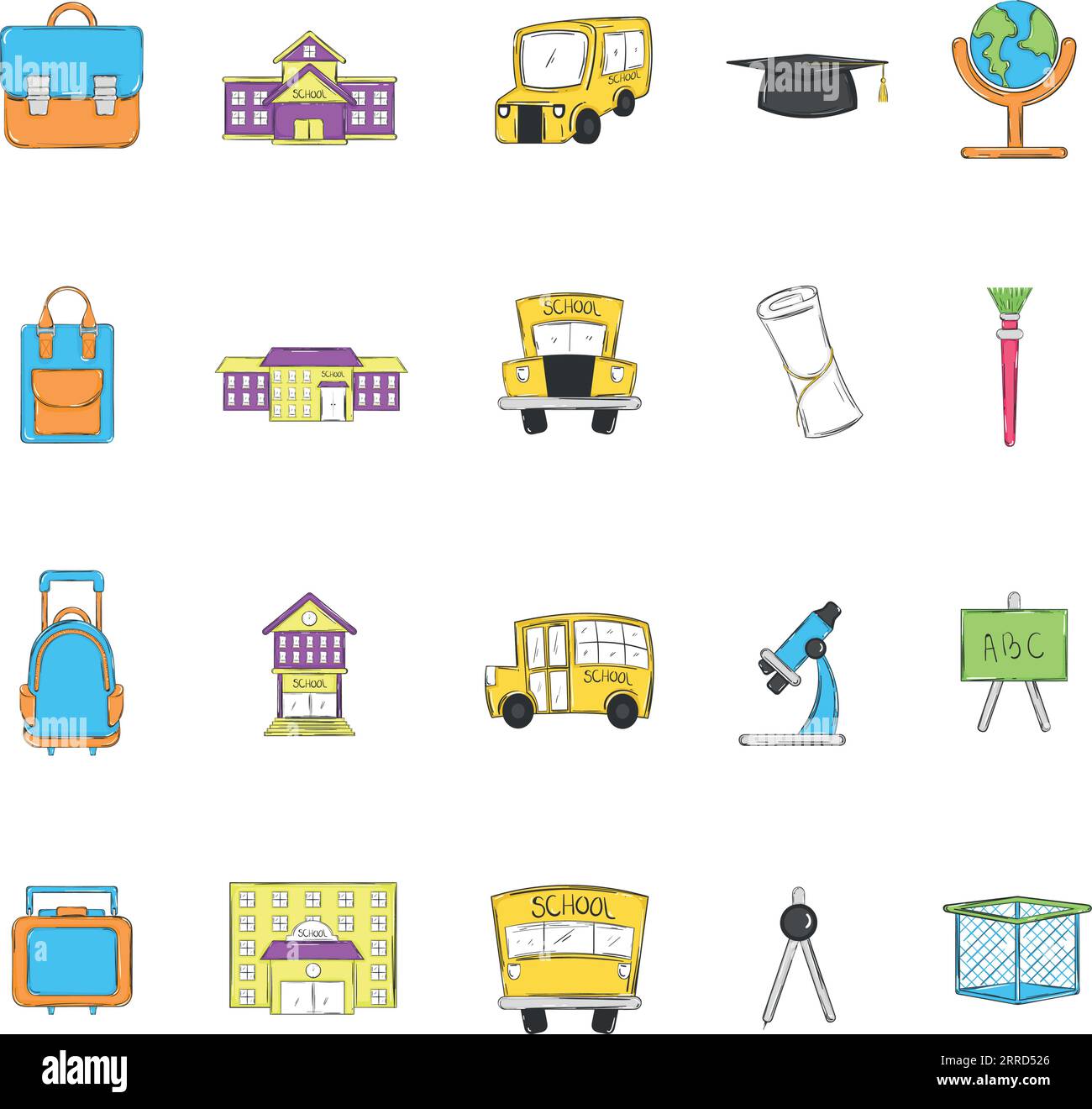 Set of colored school supplies sketch icons Vector Stock Vector Image ...