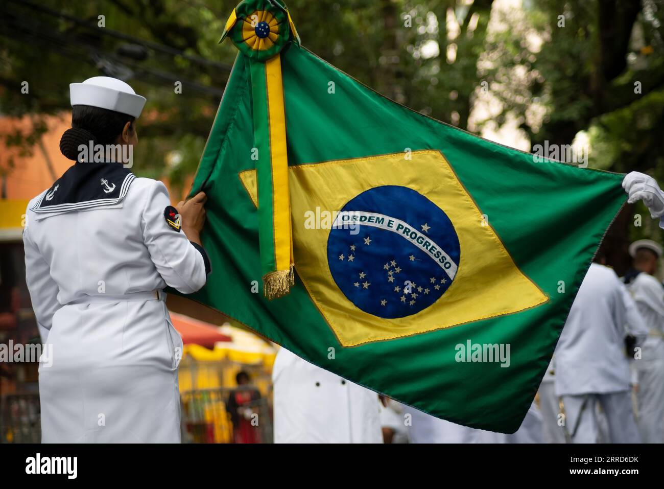 Salvador, Bahia, Brazil - September 07, 2023: A female soldier holds ...