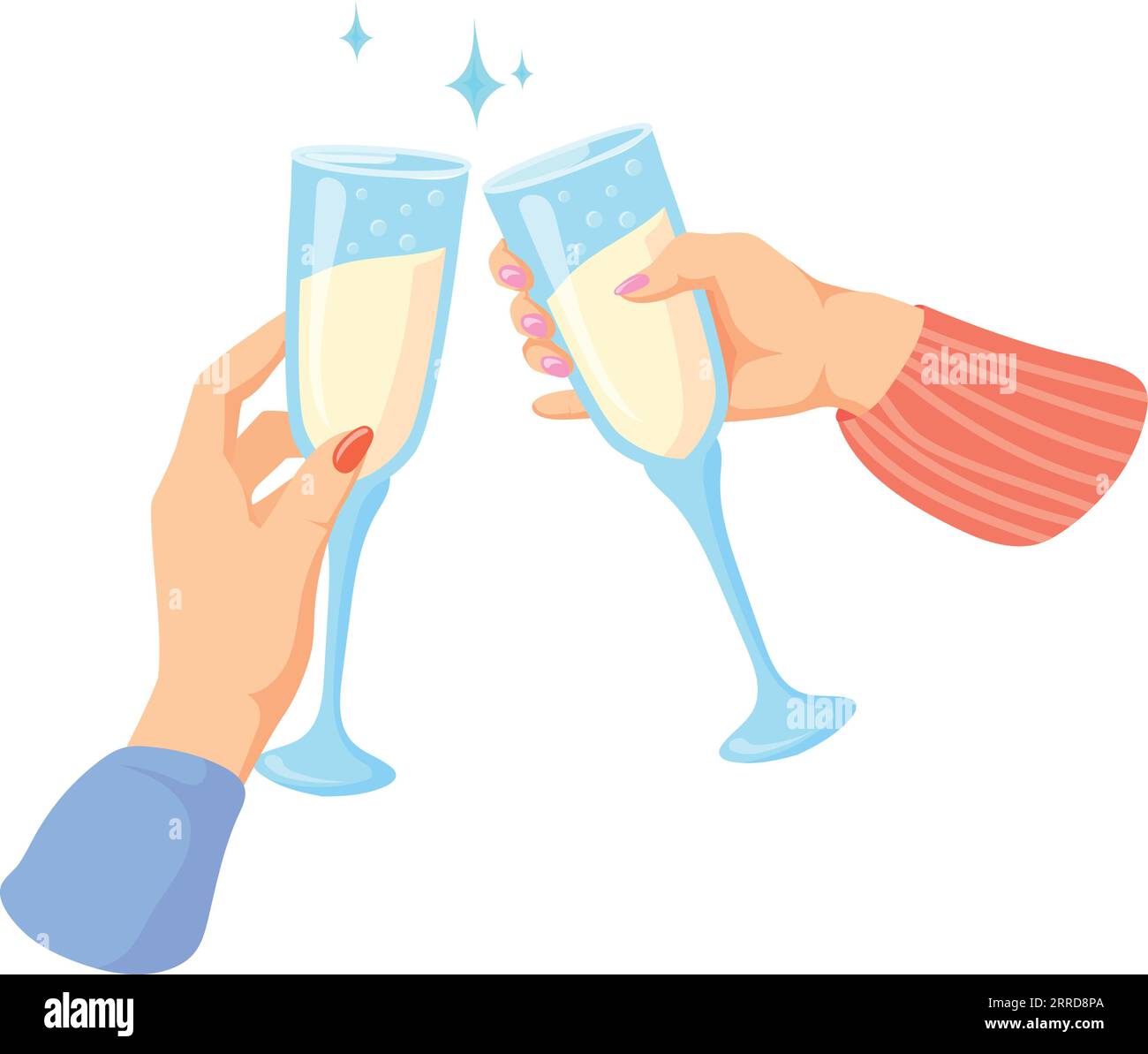 Cheers with sparkling wine. Party celebration. Cartoon hands isolated ...