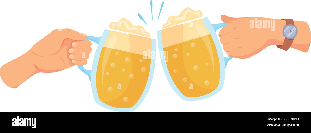 Cheers with beer mugs. Cartoon pub glass icon isolated on white ...