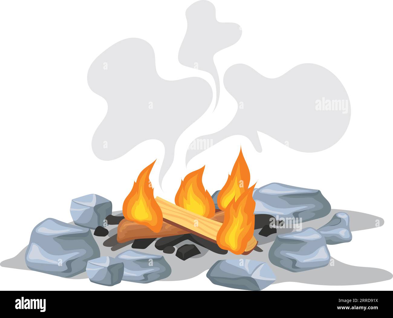 Campfire burning out. Cartoon smoking fire flame isolated on white ...