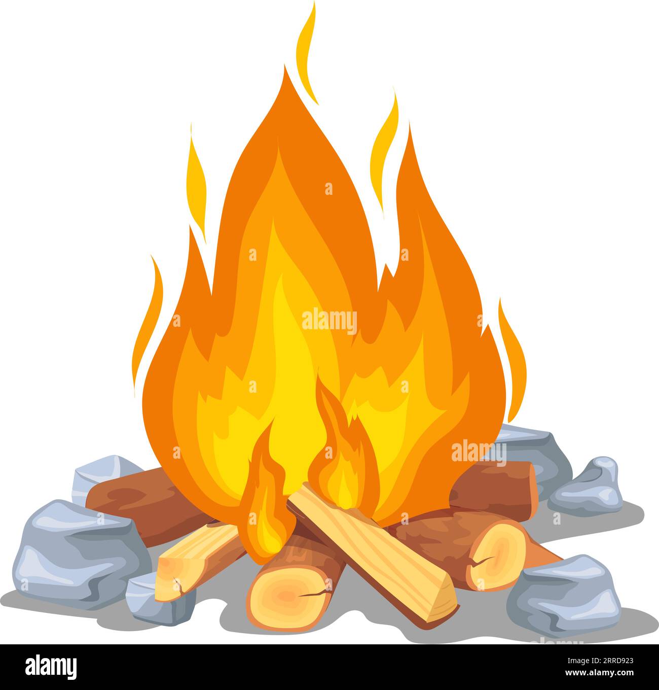 Campfire Cartoon Icon Burning Wood Logs With Hot Fire Isolated On