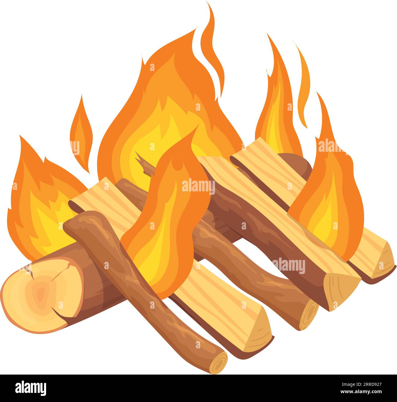 Cartoon campfire icon. Burning firewood. Hot flame isolated on white ...