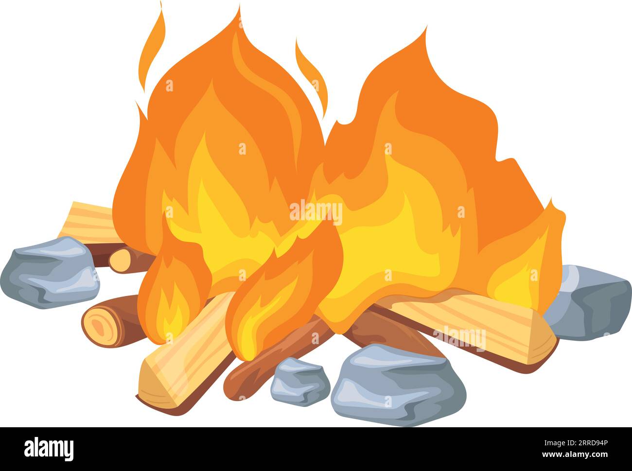 Campfire outdoor icon. Cartoon fire on burning wood isolated on white ...
