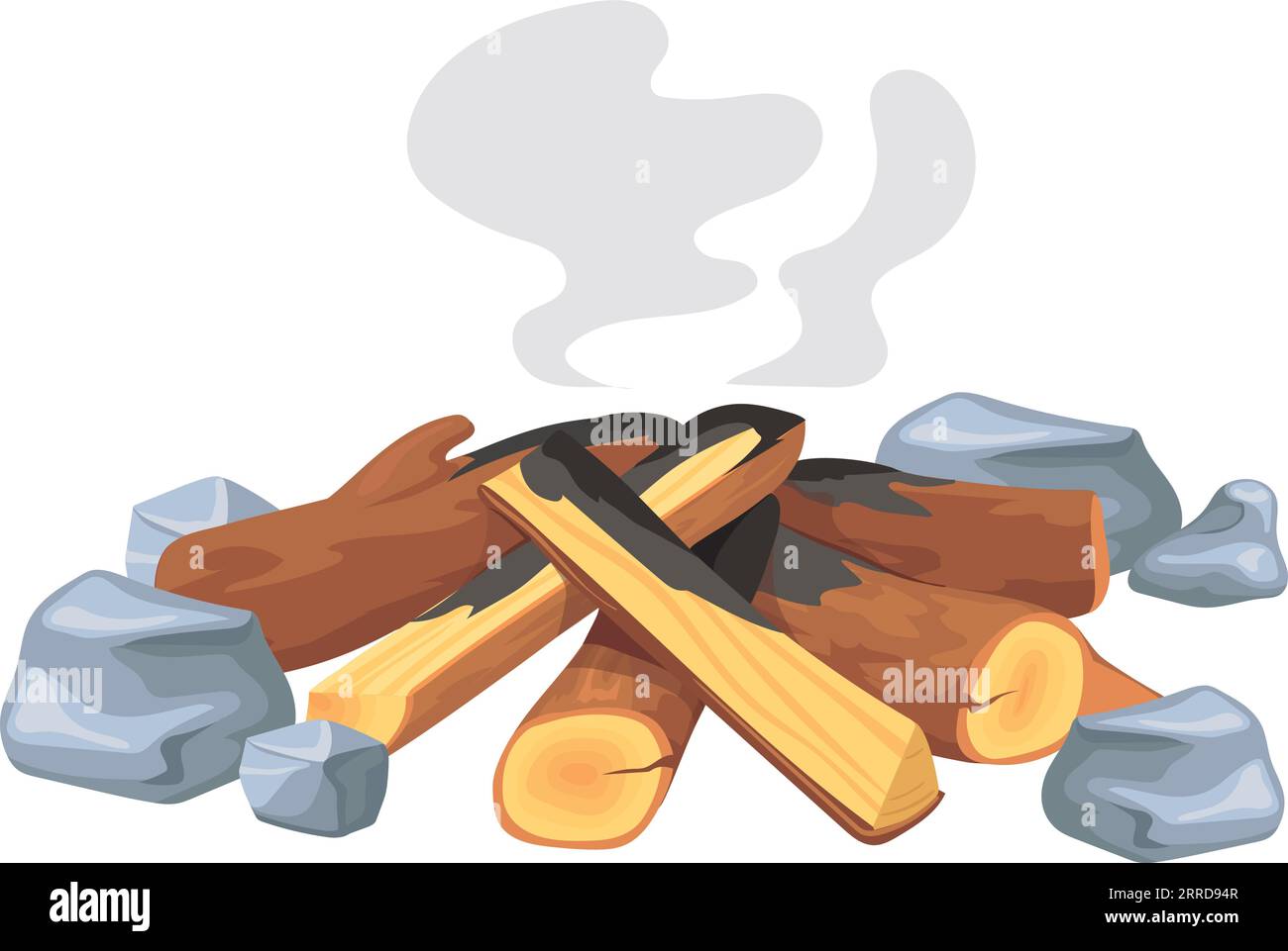 Starting camfire icon. Cartoon firewood logs smoking isolated on white ...