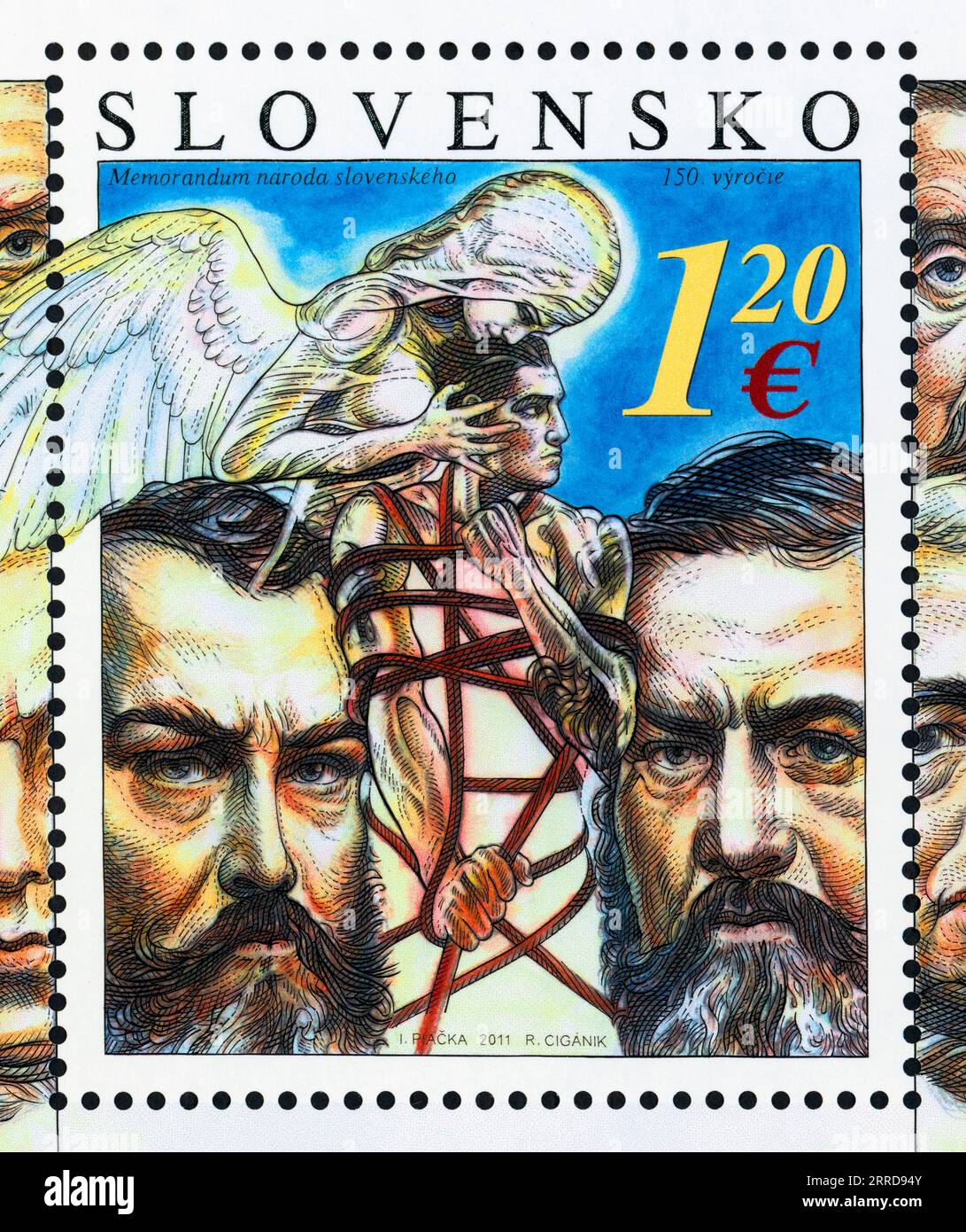 Postage stamp marking the 150th anniversary of "Memorandum národa ...