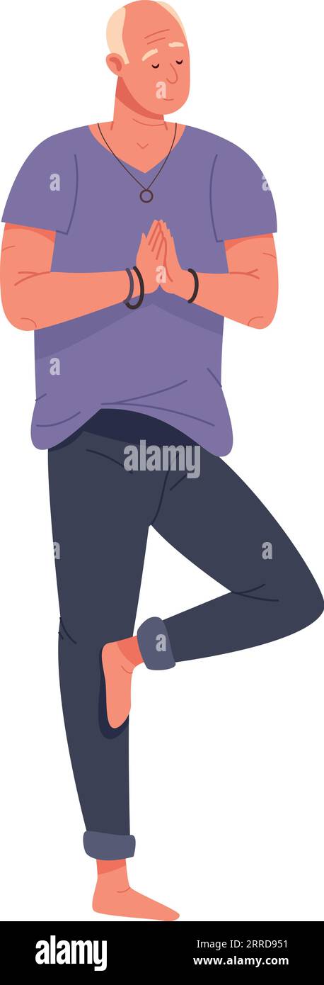 Old man in yoga pose. Senior training balance isolated on white ...