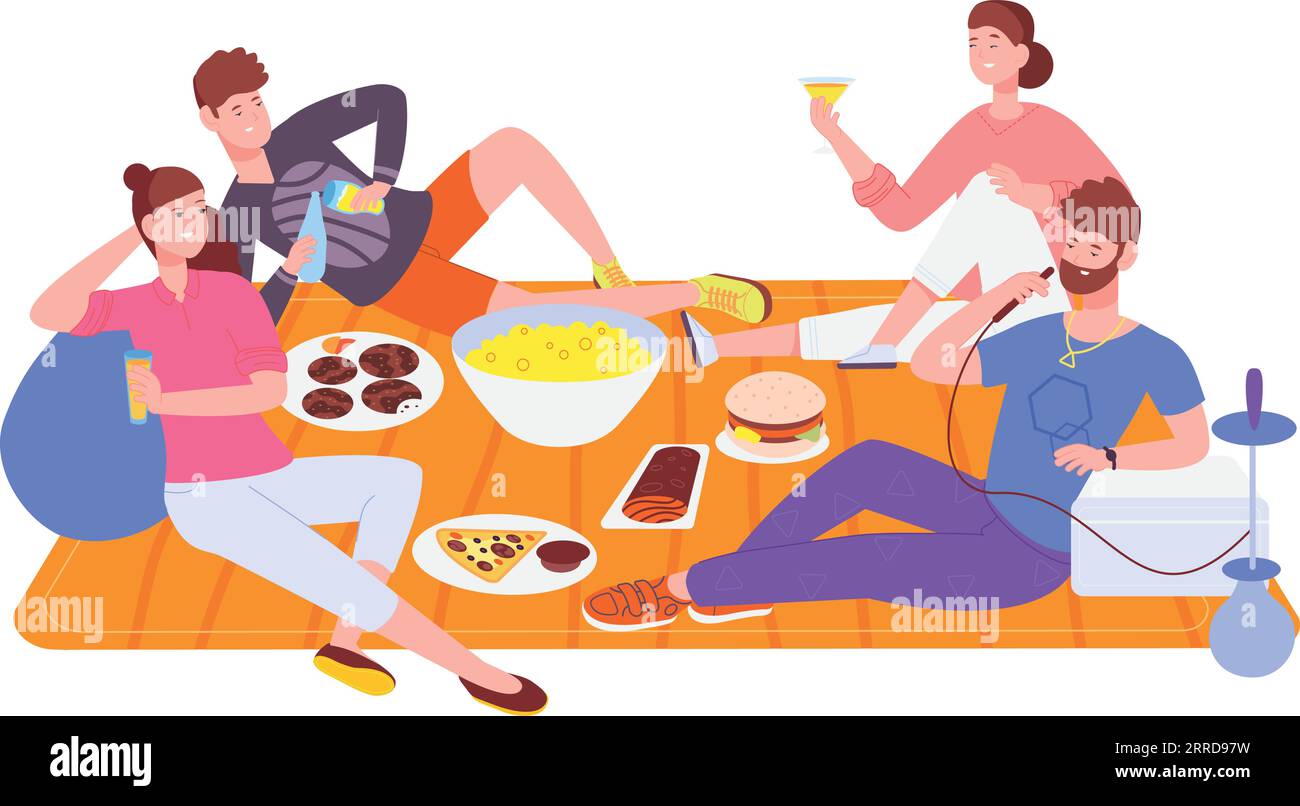 Family on picnic together. Camping people on blanket eating food ...