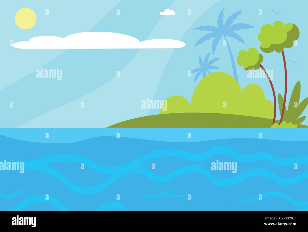 Tropical sea coast with green palms. Nature landscape isolated on white ...