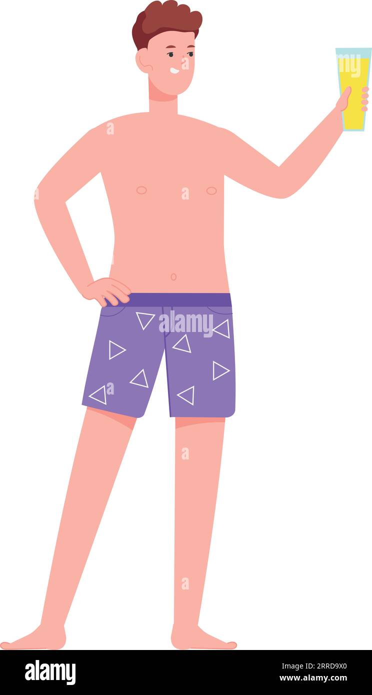 Young man hold lemonade glass. Happy beach person isolated on white ...