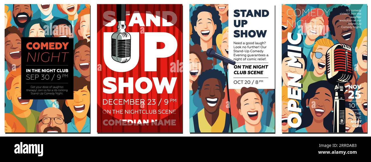 Stand up comedy show poster set. Open mic night comedian event flyer ...