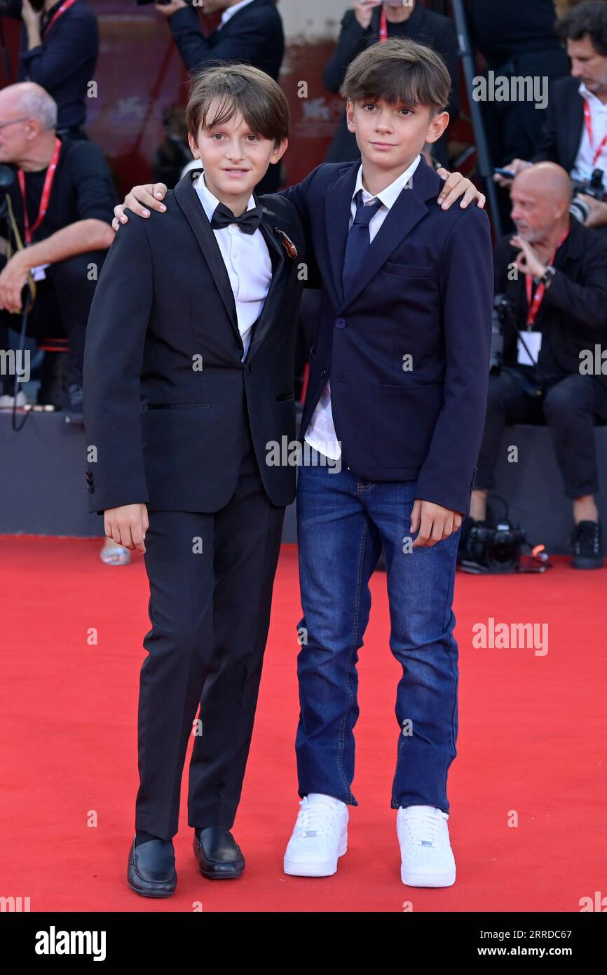 Venice Lido, Italy. 07th Sep, 2023. Leonardo Maria Moranzoni (l) and ...