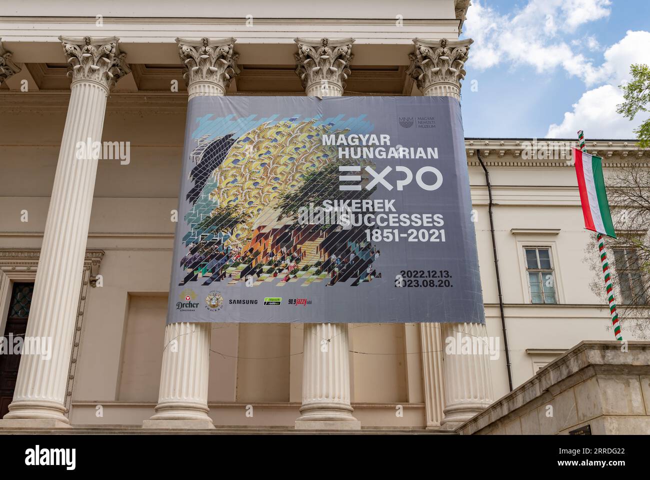 A picture of the Hungarian Expo Successes Exhibition banner outside the Hungarian National ...