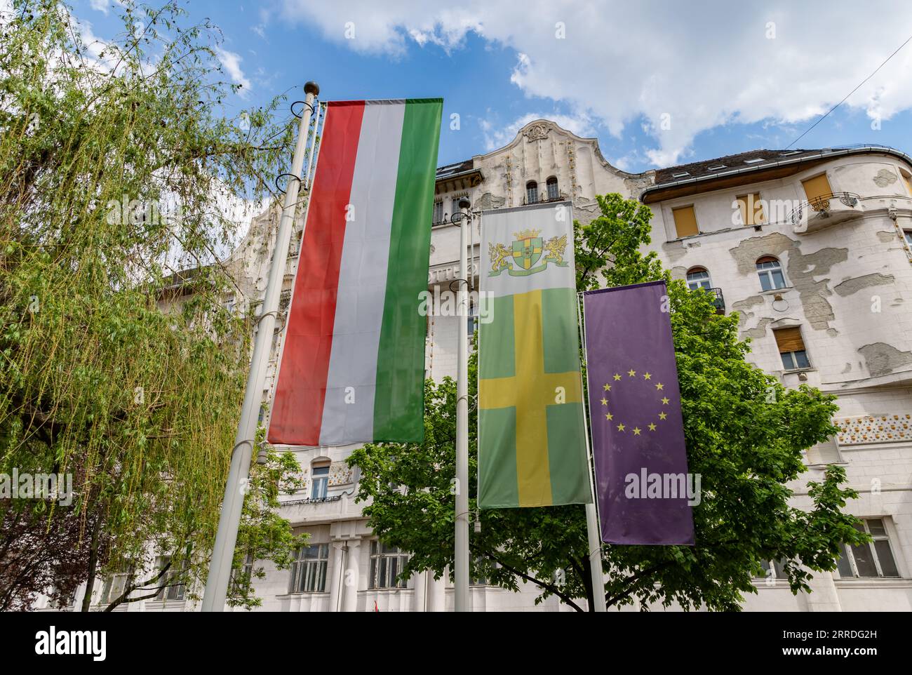 A picture of the Budapest, Hungarian and European Union flags Stock Photo - Alamy