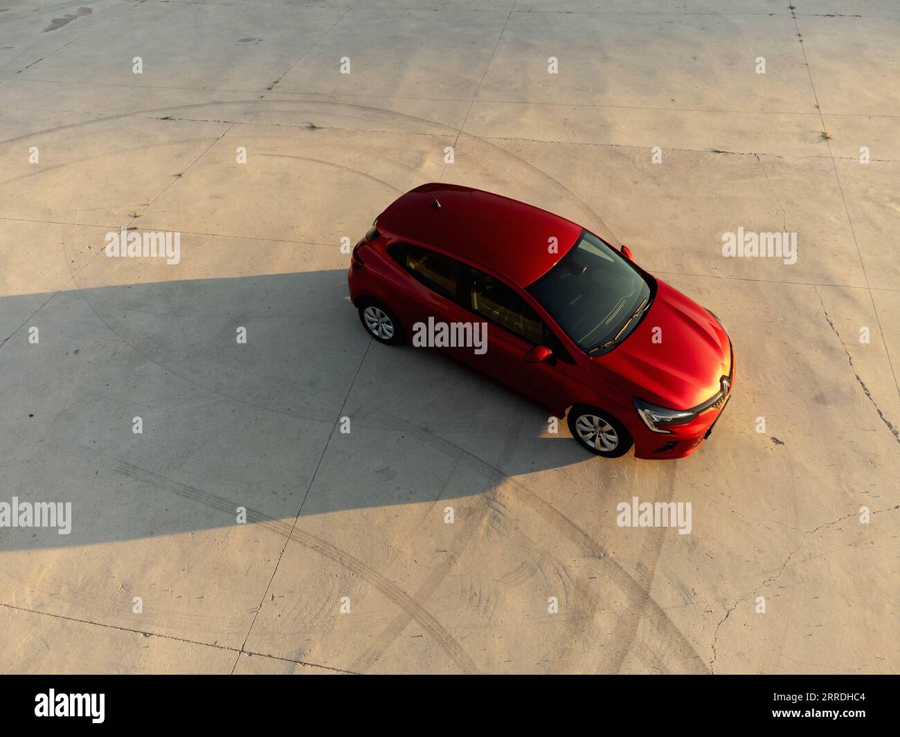 Izmir, Turkey - August 2, 2023: Drone view of a red Renault Clio 5 on ...
