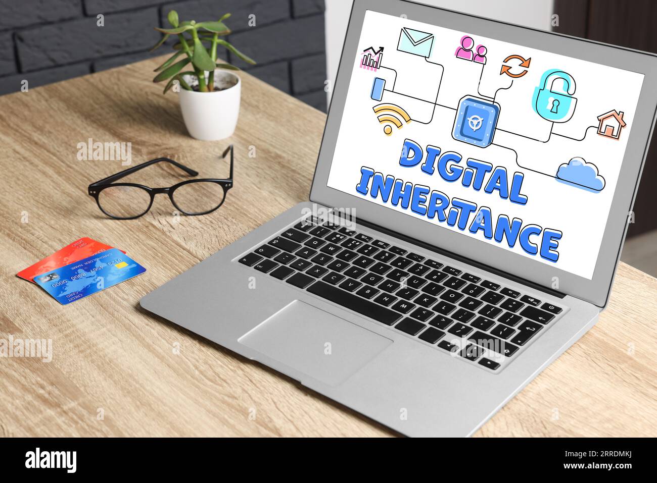 Laptop with text Digital Inheritance and scheme with many different ...