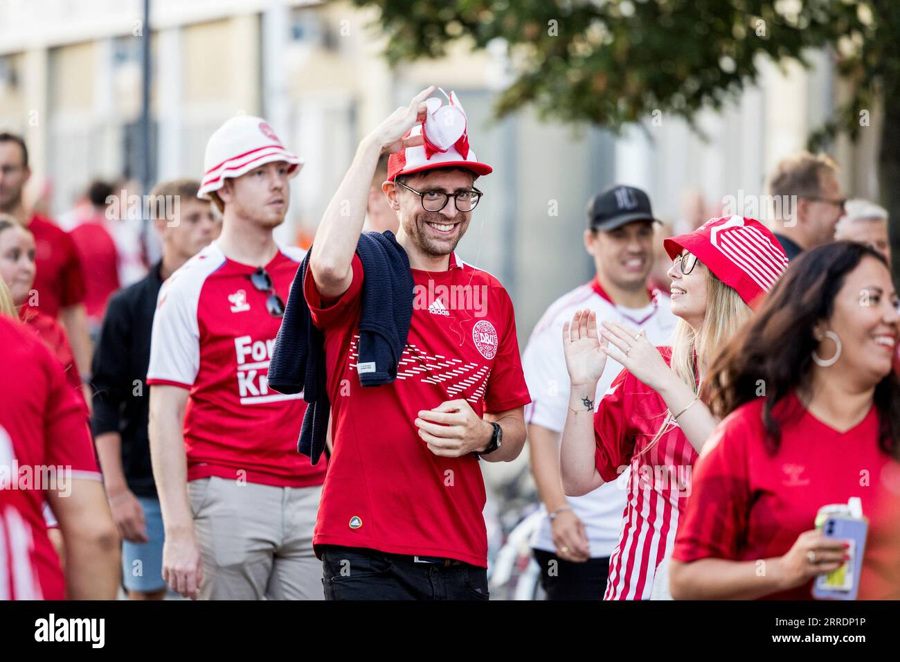 Copenhagen, Denmark. 07th Sep, 2023. Football fans of Denmark in red ...