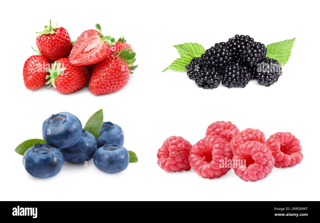 Set with different ripe berries isolated on white Stock Photo - Alamy