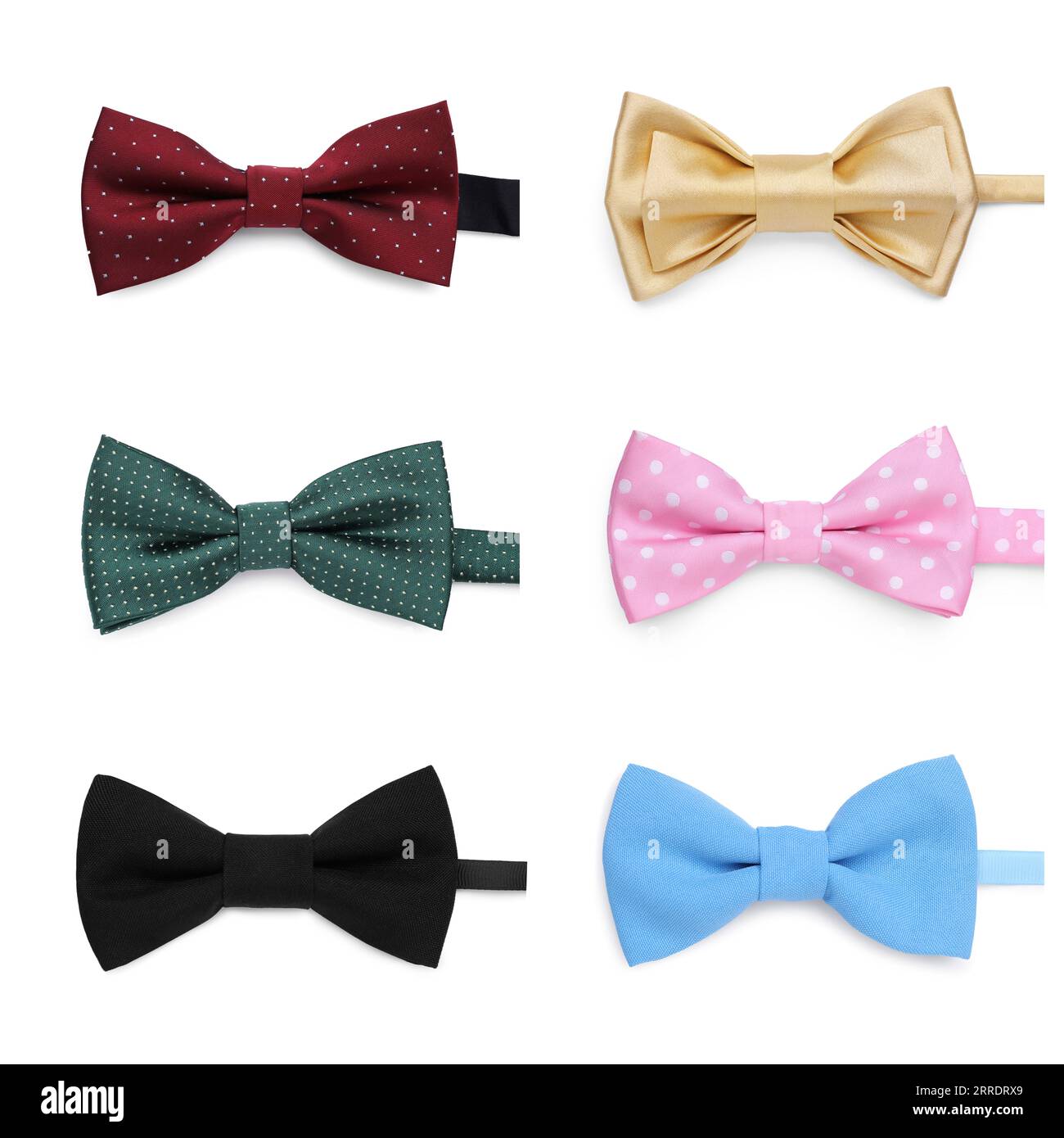 Set with bow ties of different colors isolated on white, top view Stock ...