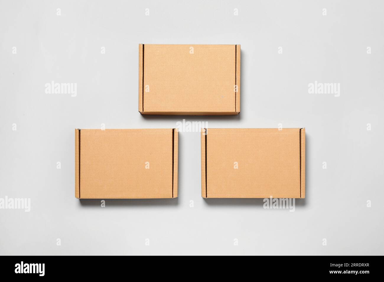 Cardboard boxes on white background, flat lay. Packaging goods Stock ...