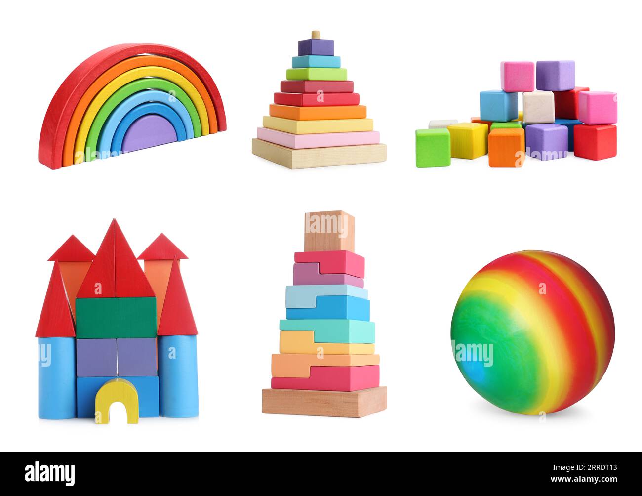 Set with different bright toys isolated on white Stock Photo - Alamy