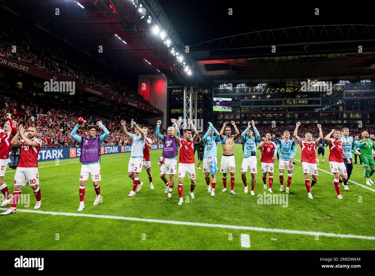 Copenhagen, Denmark. 07th Sep, 2023. The players of Denmark celebrate ...