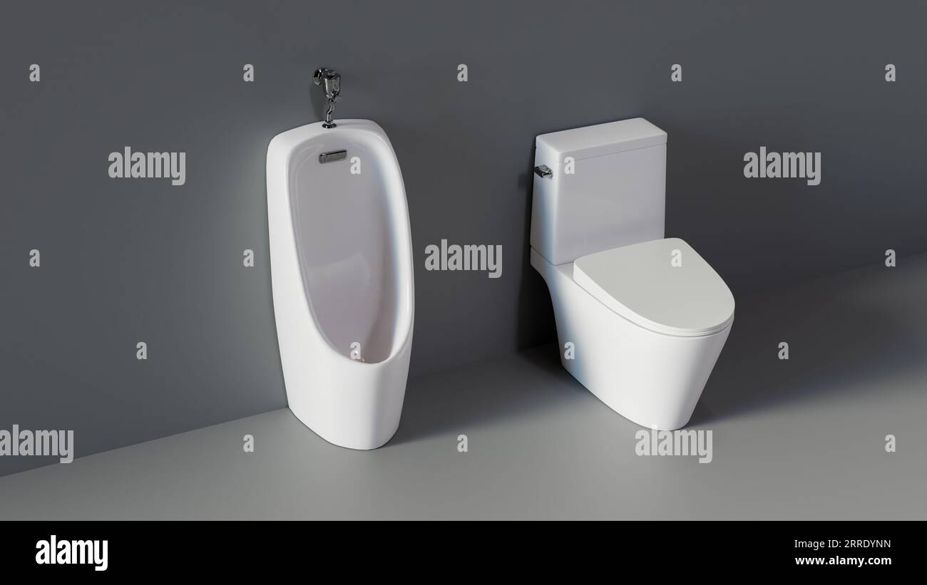 Background with urinal and toilet on a simple color background, 3d ...