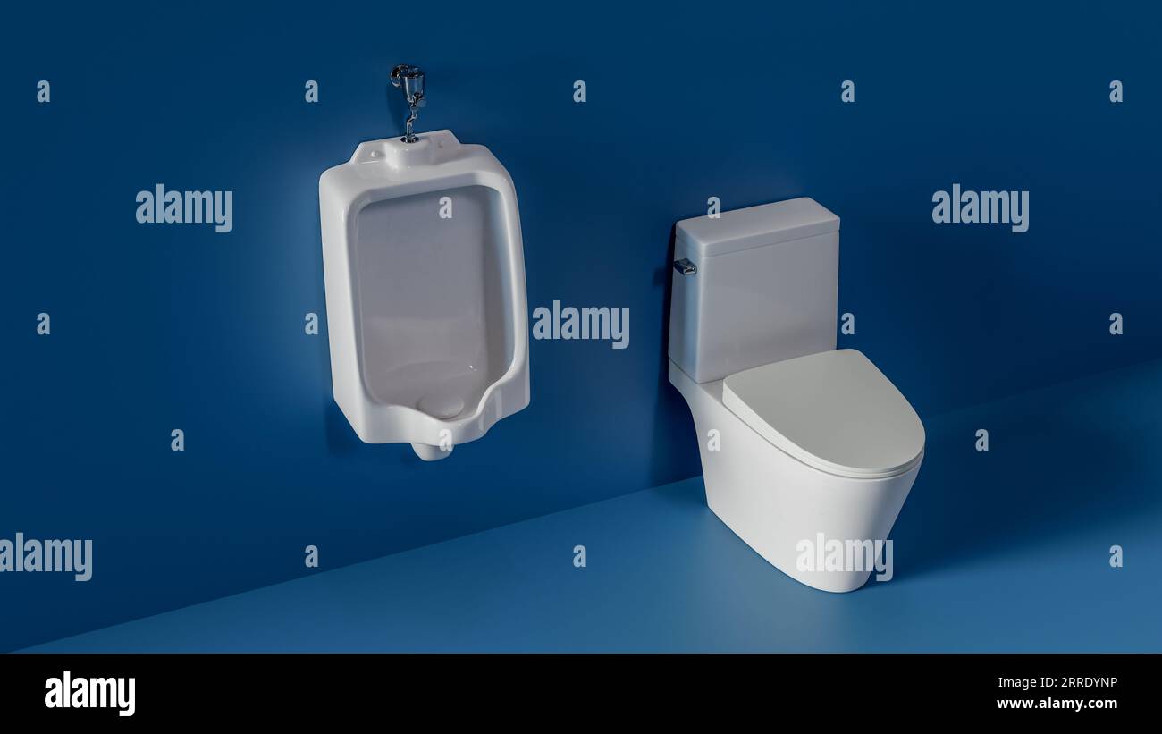 Background with urinal and toilet on a simple color background, 3d ...