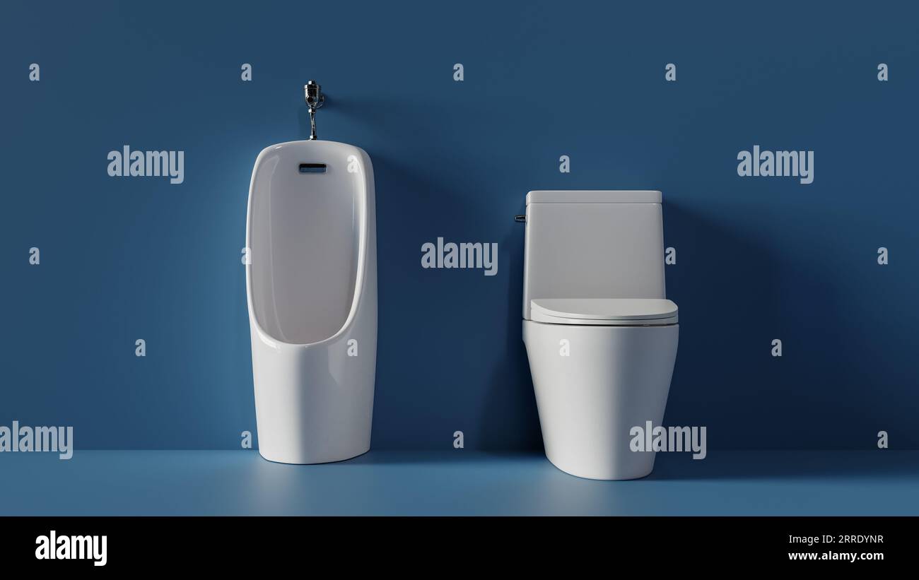 Background with urinal and toilet on a simple color background, 3d ...