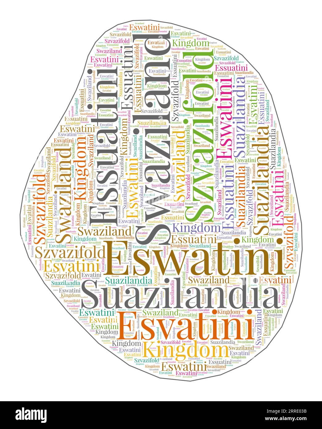 Eswatini shape filled with the country name in many languages. Eswatini ...