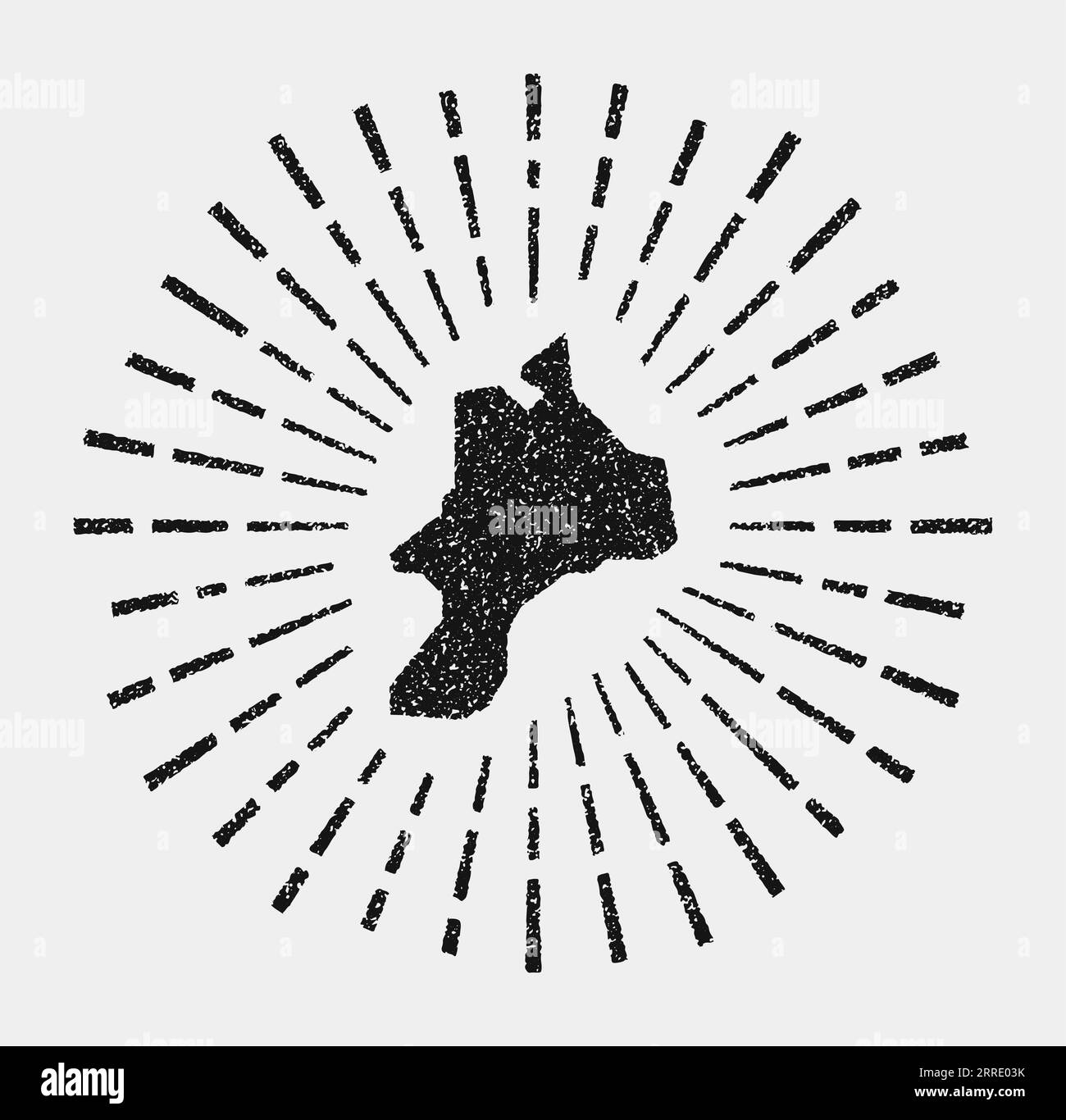 Vintage map of Mayreau with a grunge sunburst around the island. Black ...