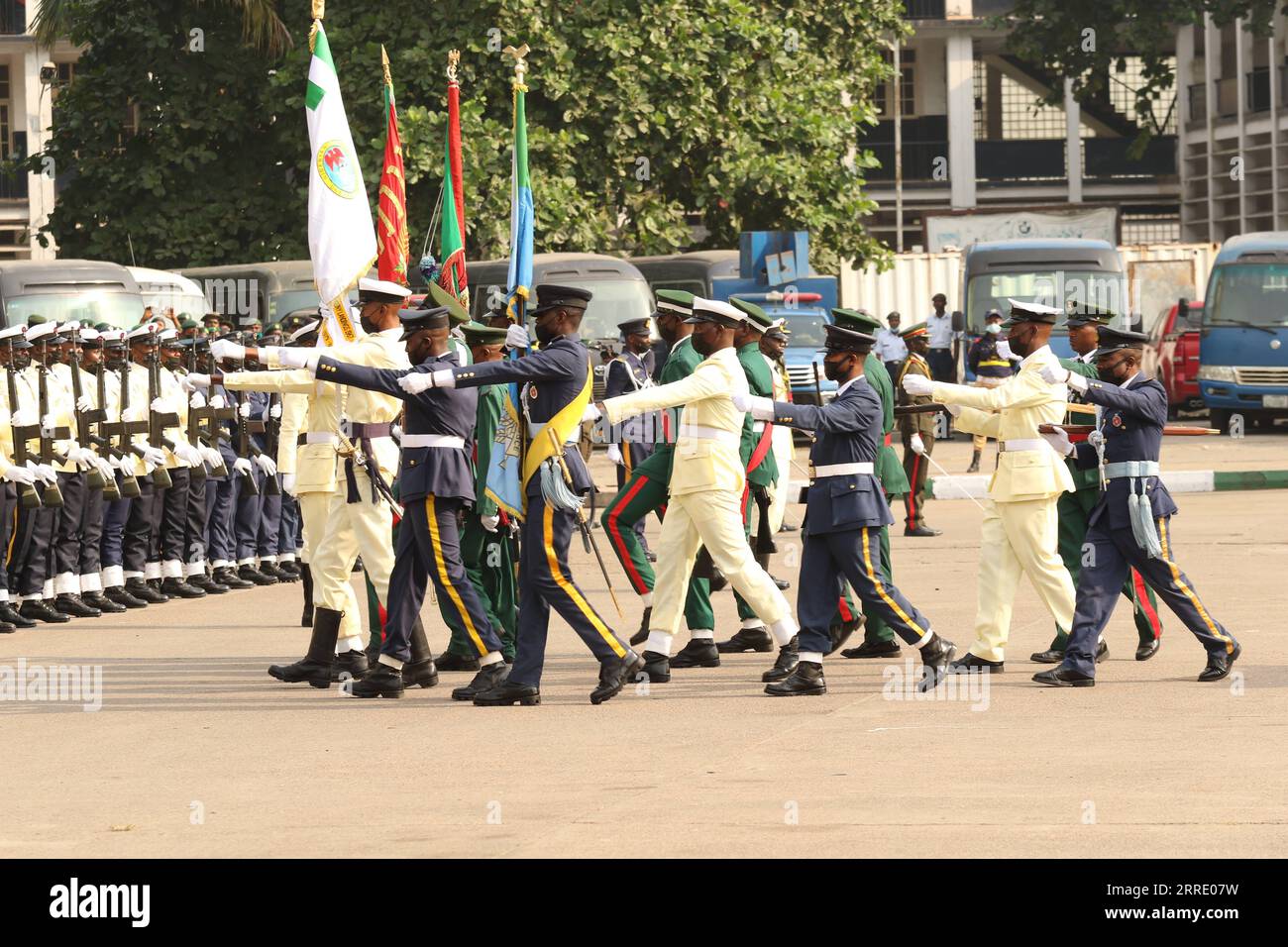 220115 -- LAGOS, Jan. 15, 2022 -- Members of Nigerian Armed Forces attend the Armed Forces ...