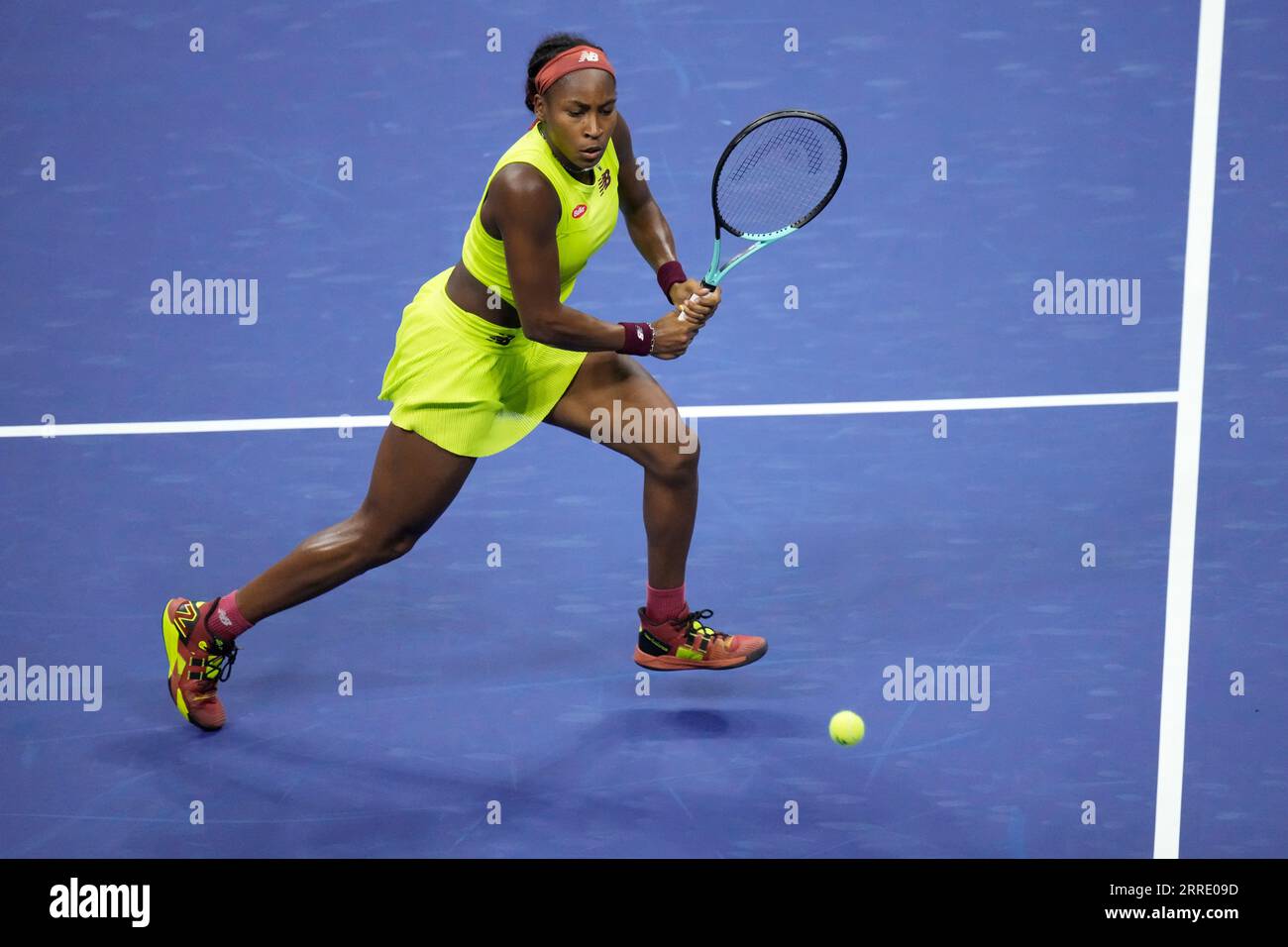 Coco Gauff, of the United States, returns a shot to Karolina Muchova ...