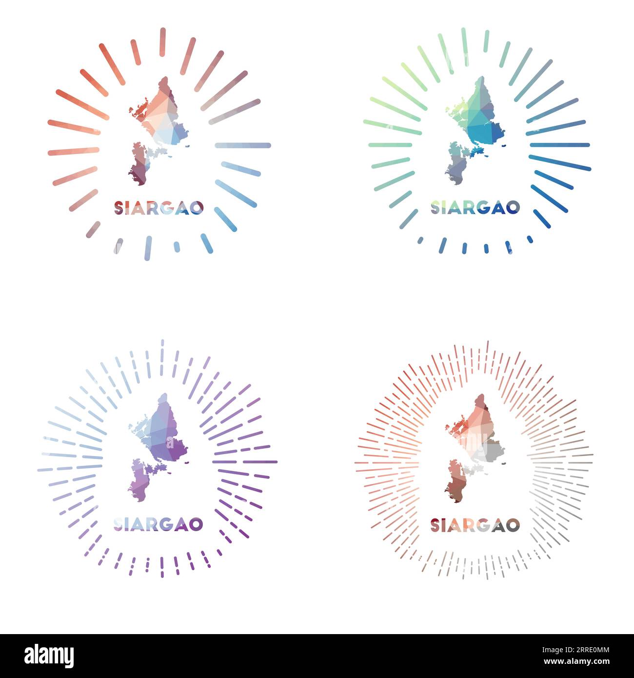 Siargao low poly sunburst set. Logo of the island in geometric ...