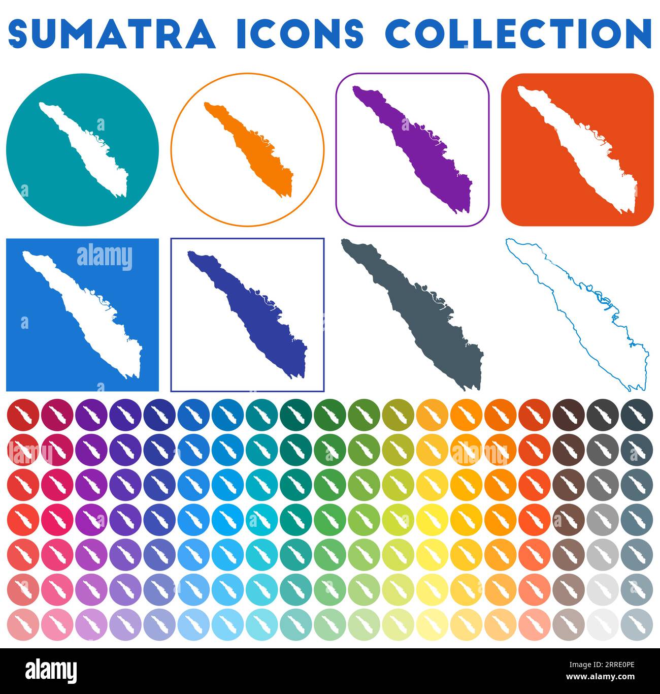 Sumatra icons collection. Bright colorful trendy map icons. Modern ...