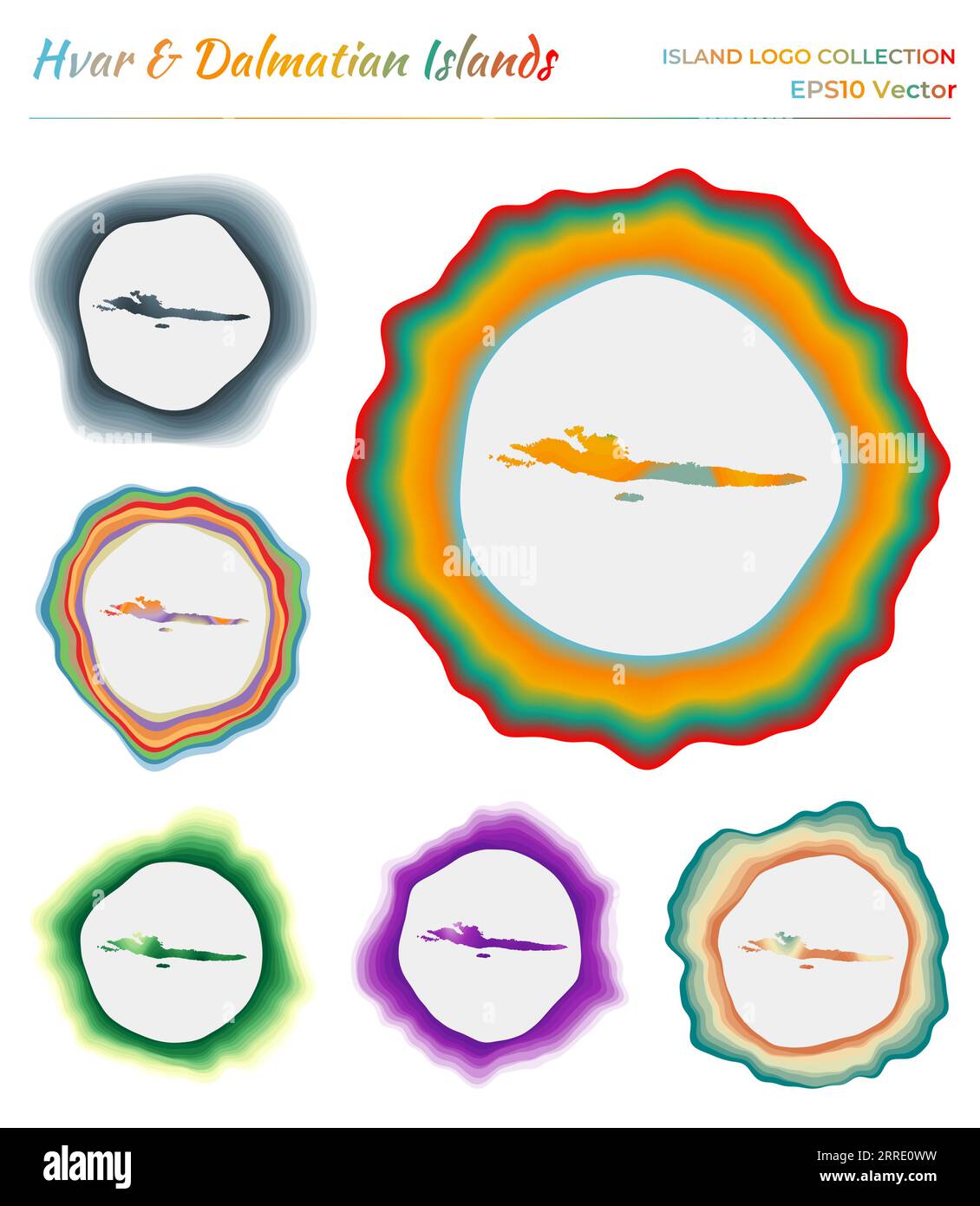 Hvar And Dalmatian Islands Logo Collection Colorful Badge Of The Island Layers Around Hvar