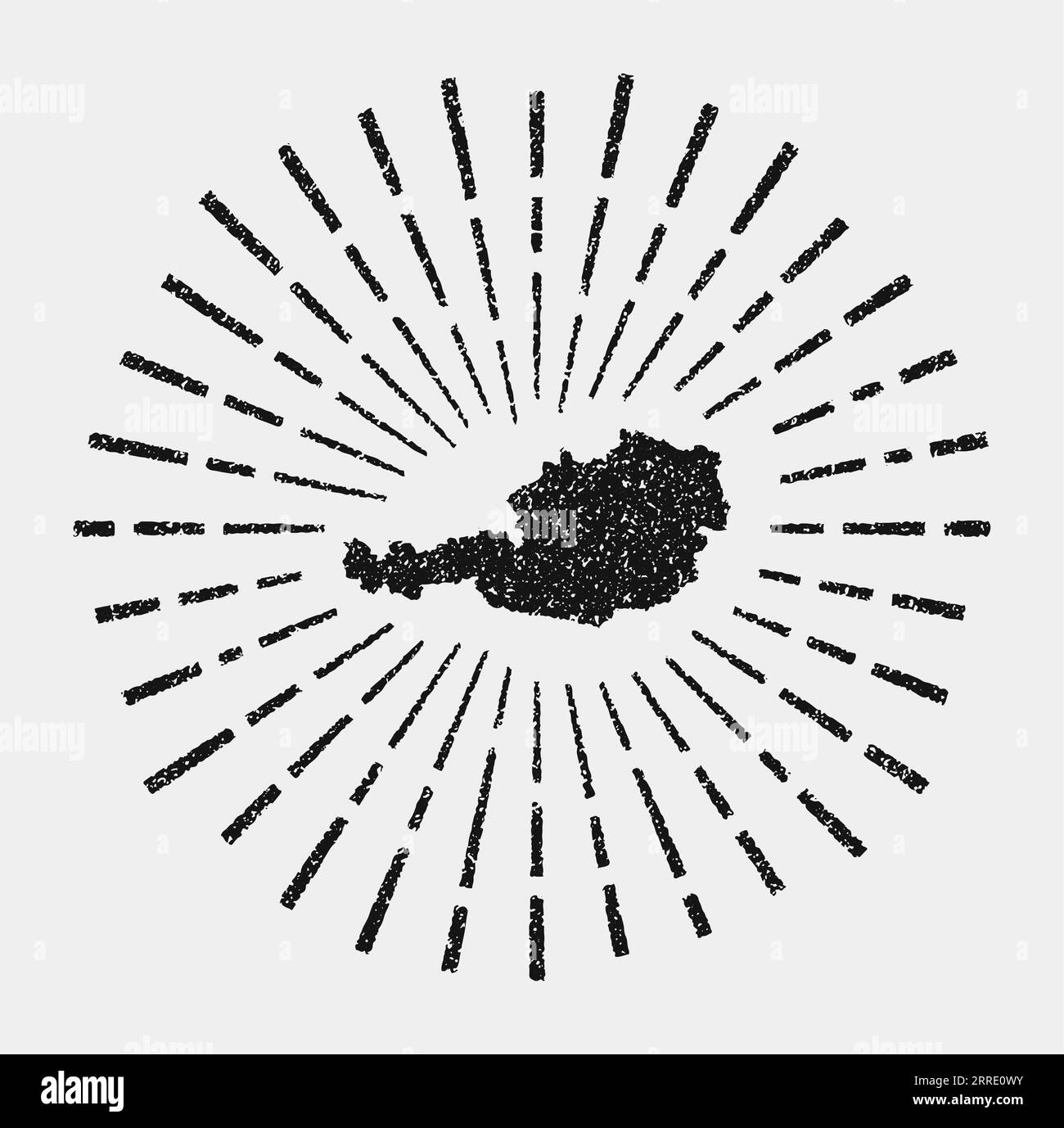 Vintage map of Austria. Grunge sunburst around the country. Black ...