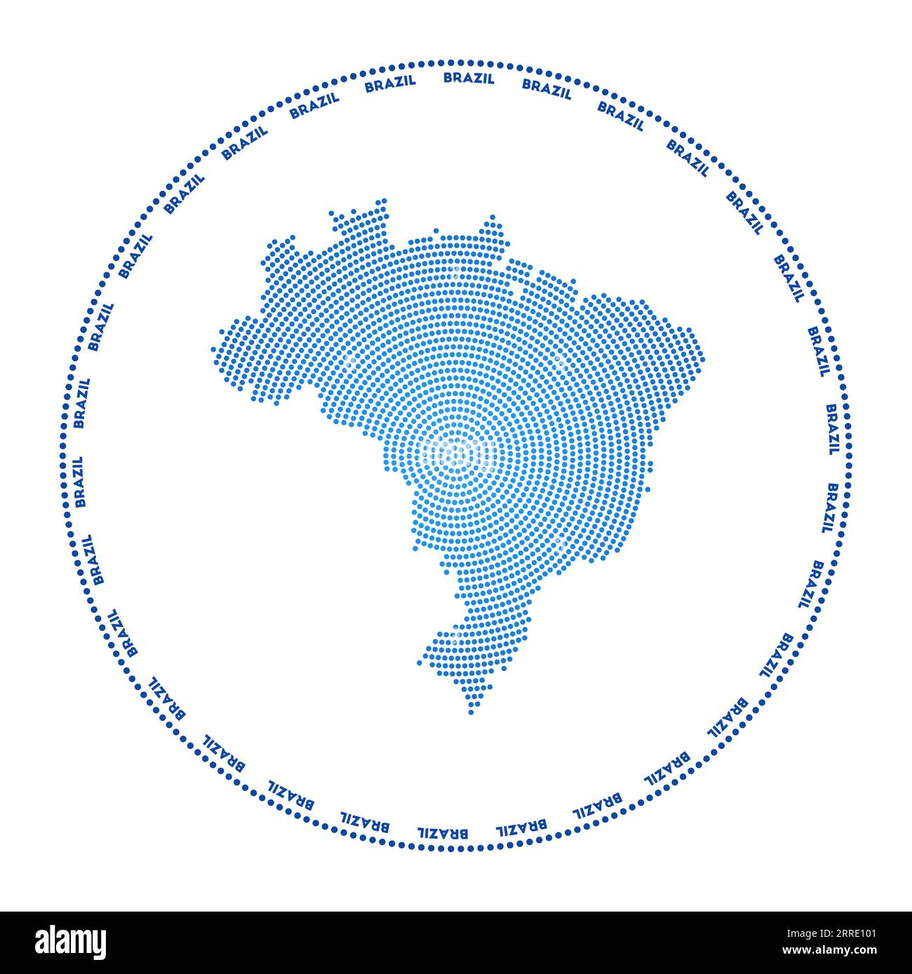 Brazil round logo. Digital style shape of Brazil in dotted circle with ...