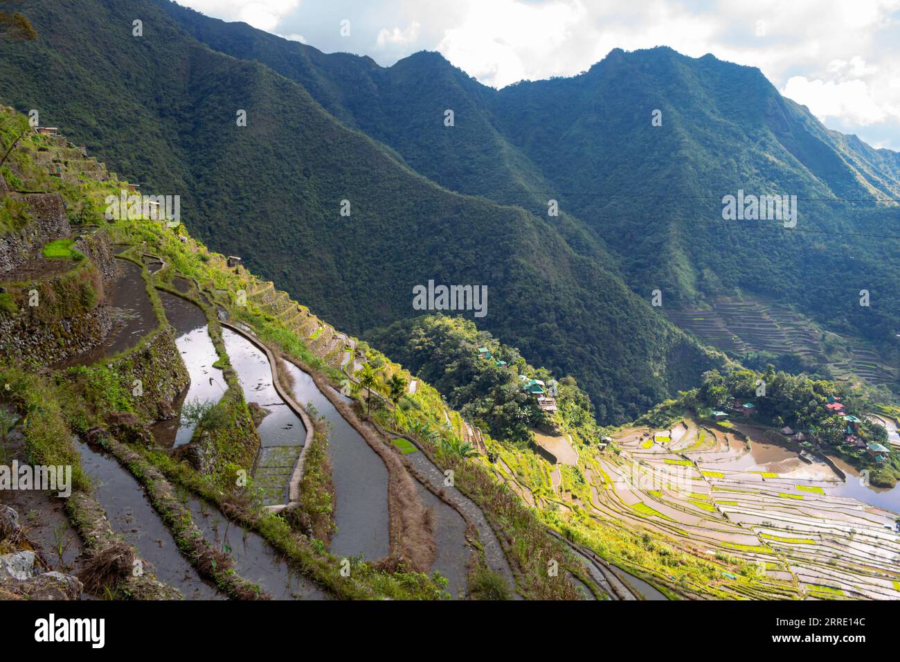 Villages and Batad rice terraces in Banaue, Ifugao, Philippines. Glass ...