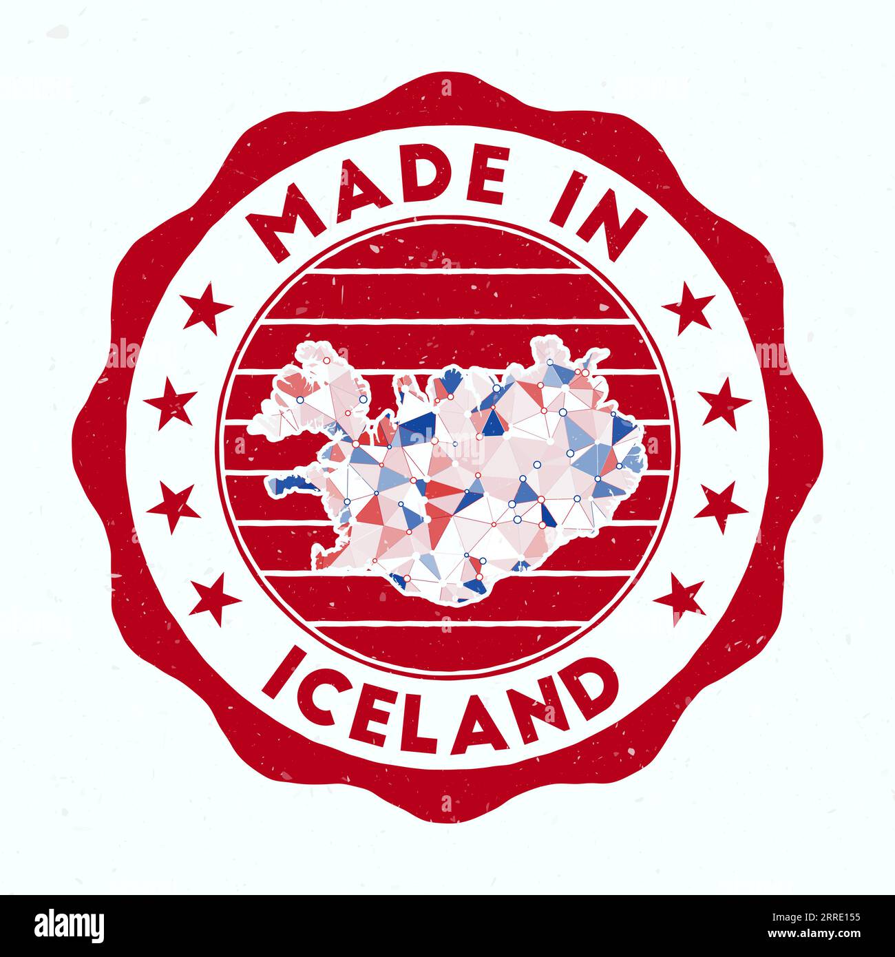 Made In Iceland. Country round stamp. Seal of Iceland with border shape ...