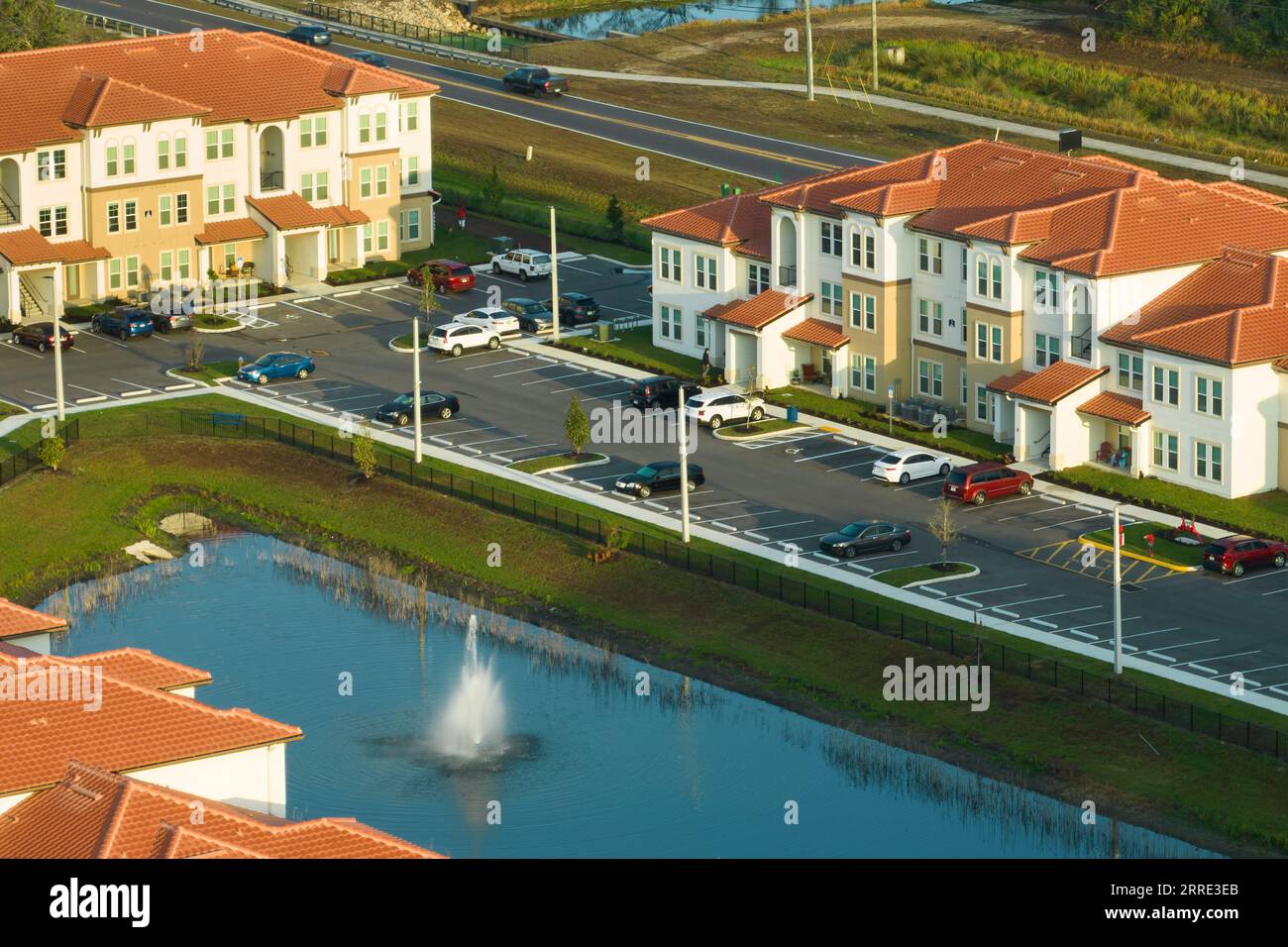 Aerial view of american apartment buildings in Florida residential area ...