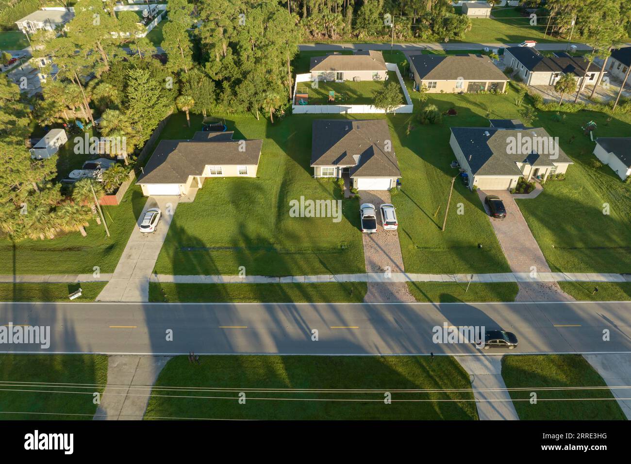 Aerial view of american small town in Florida with private homes ...