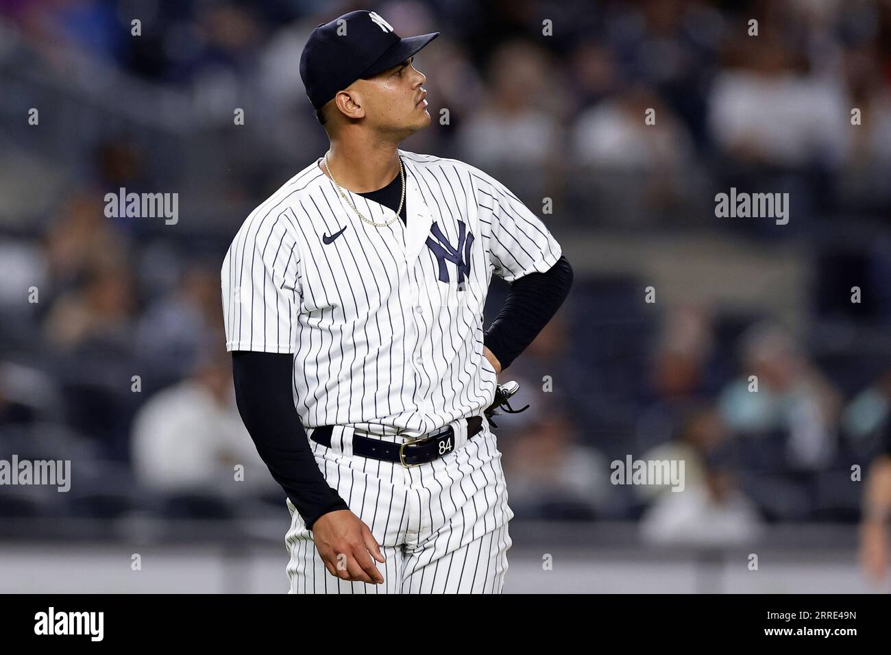 New York Yankees pitcher Albert Abreu waits after giving up a two-run ...