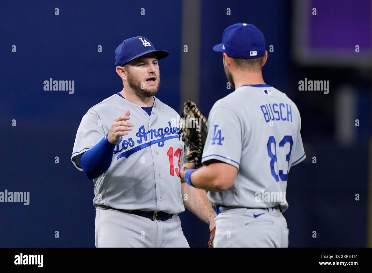 Los Angeles Dodgers third baseman Max Muncy (13) and first baseman ...