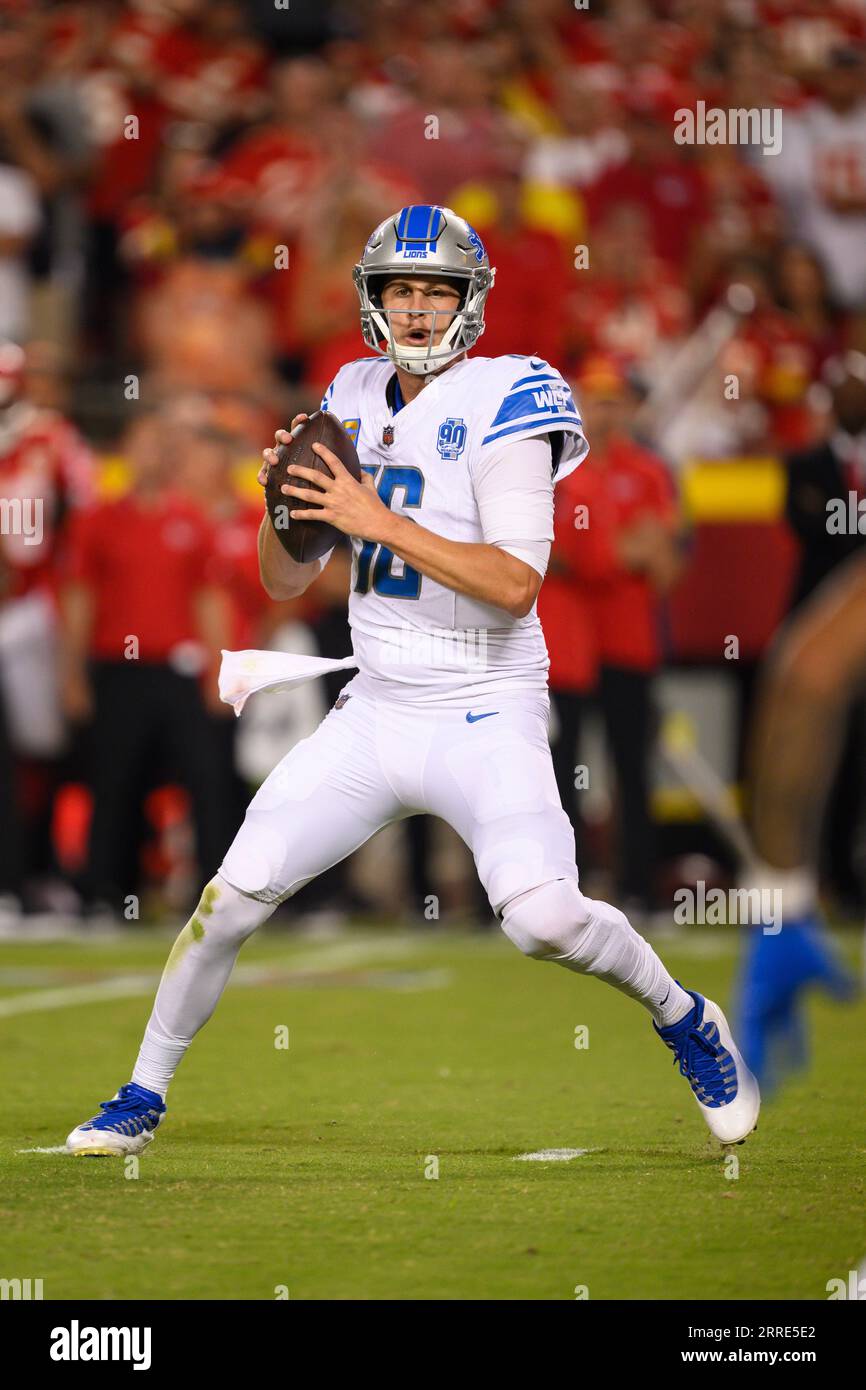 Detroit Lions quarterback Jared Goff rolls out to pass during the first ...