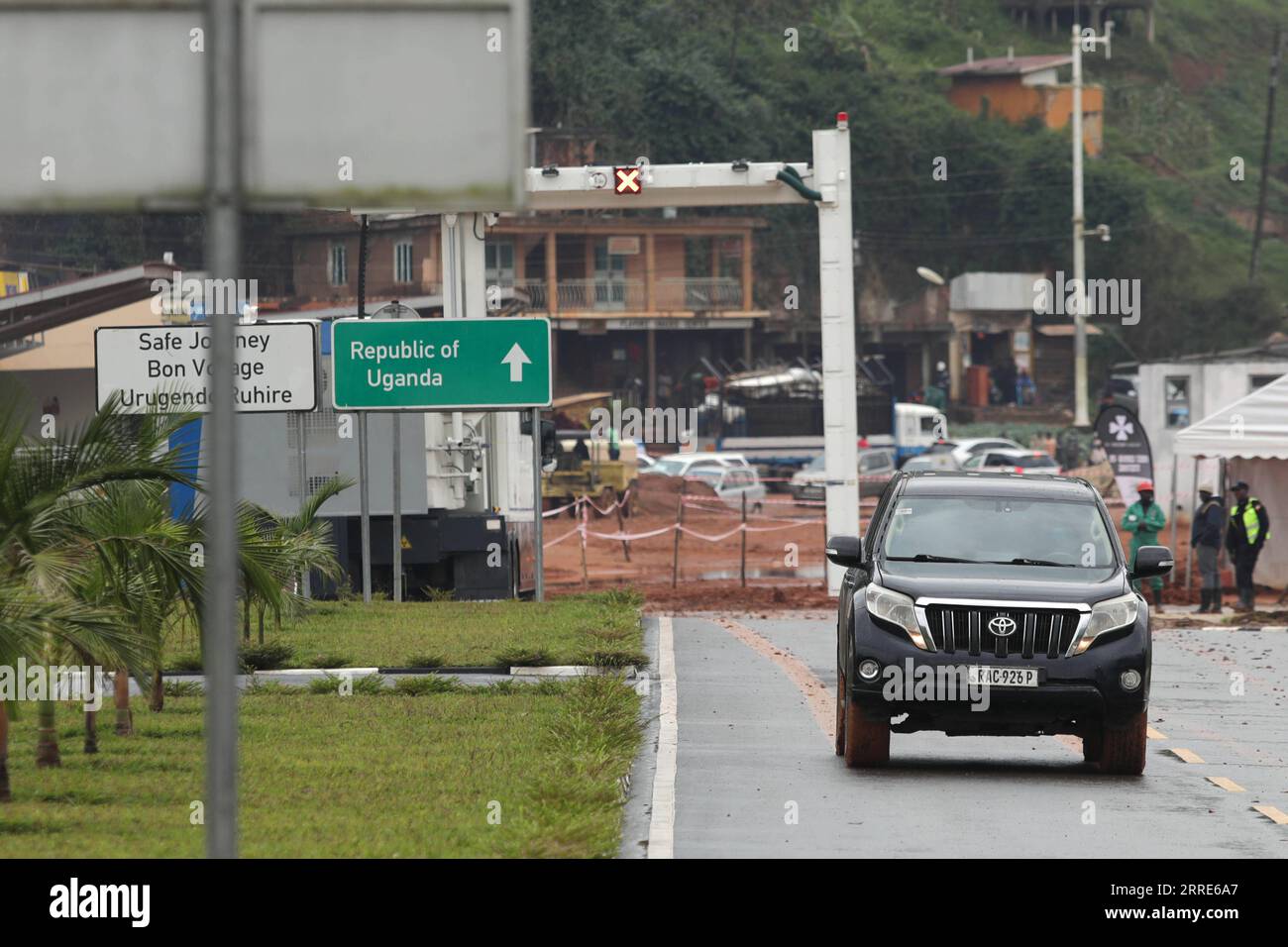220131 -- KABALE, Jan. 31, 2022 -- A vehicle is seen at the Gatuna ...