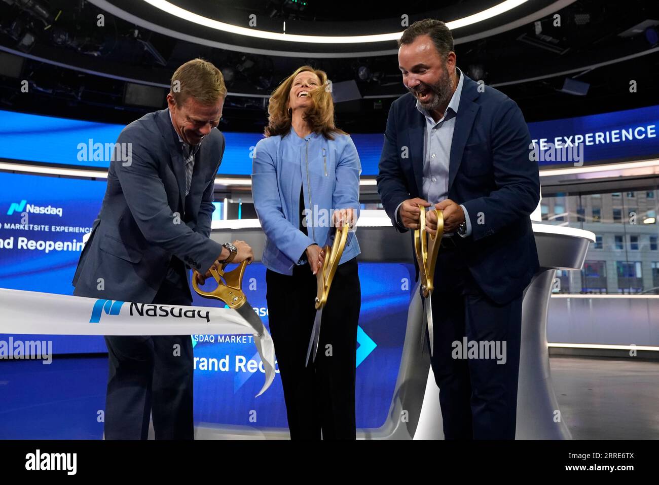 Nasdaq President Nelson Griggs, left, Nasdaq Chair & CEO Adena Friedman ...